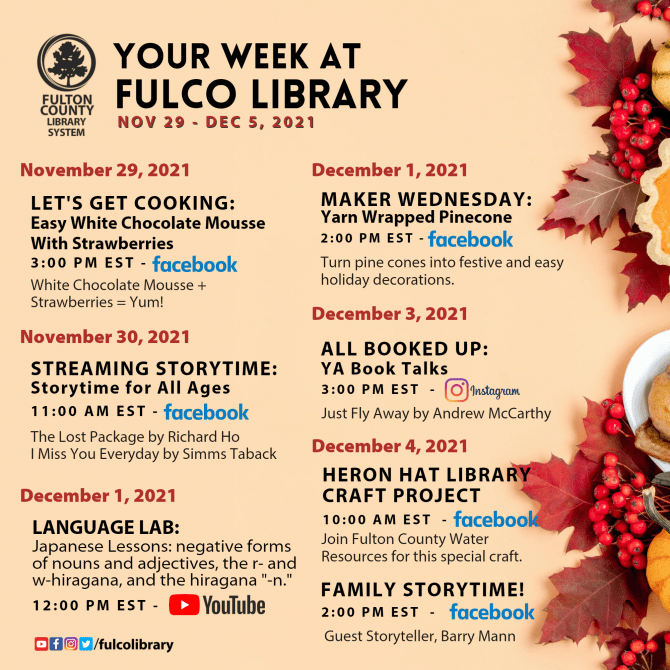 Your Week at Fulco Library – Nov 29 – Dec 5, 2021 | Fulton County ...