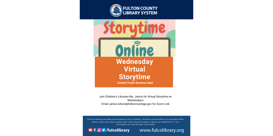 Virtual Storytime (Wednesday’s) | Fulton County Library System