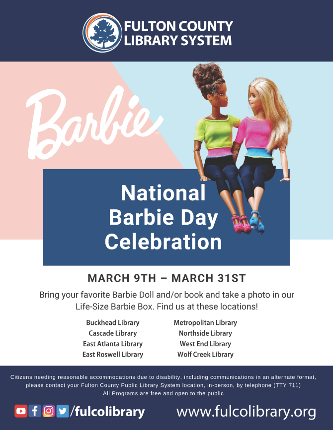 Celebrate National Barbie Day at the Library | Fulton County Library System
